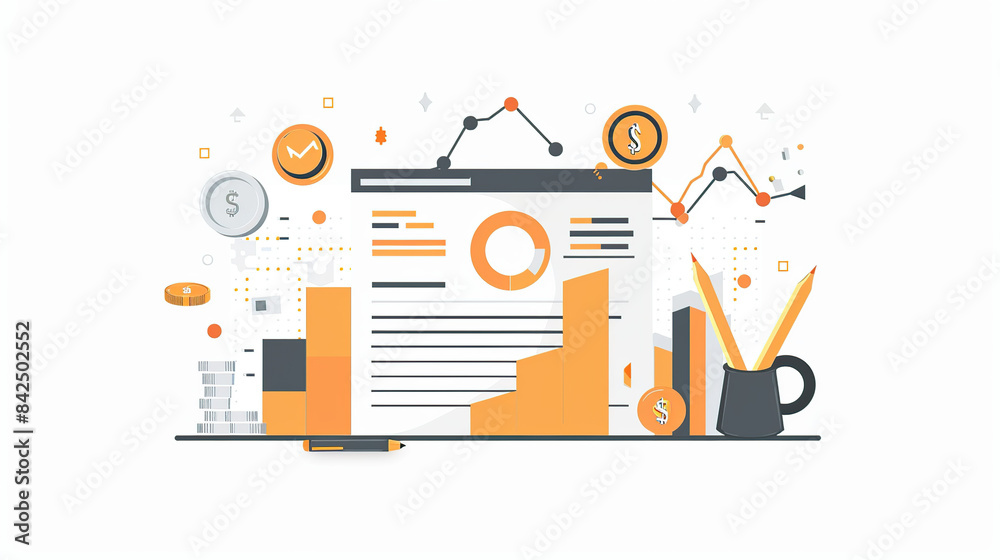 Flat vector illustration of financial data visualization charts and ...
