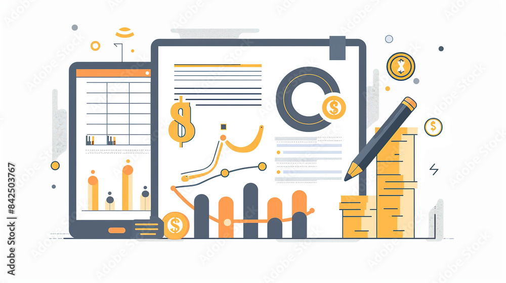 Flat vector illustration of financial data visualization charts and ...