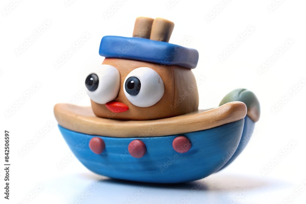 A charming clay cartoon of a tiny ship with big, googly eyes, sailing ...