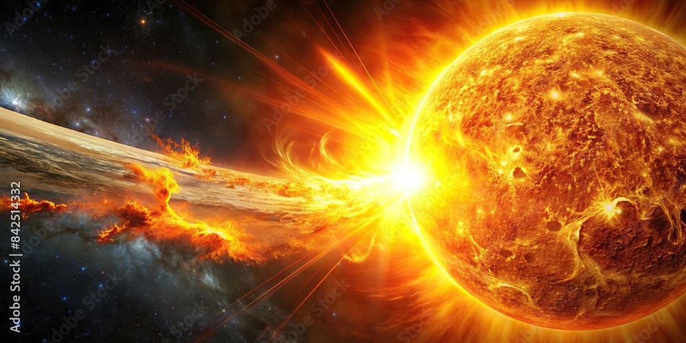 A fiery eruption from the sun's surface, spewing a massive solar flare ...