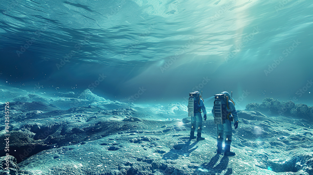 I imagine an underwater scene with a detailed map of the world ...