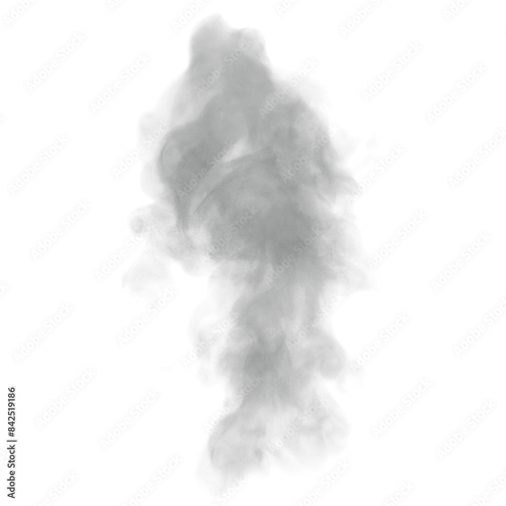 Abstract black puffs of smoke swirl overlay on transparent background ...
