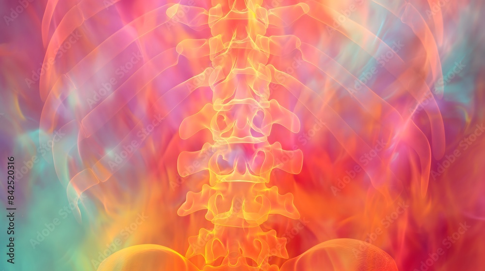 2. Against a backdrop of radiant colors, an X-ray image captures the ...