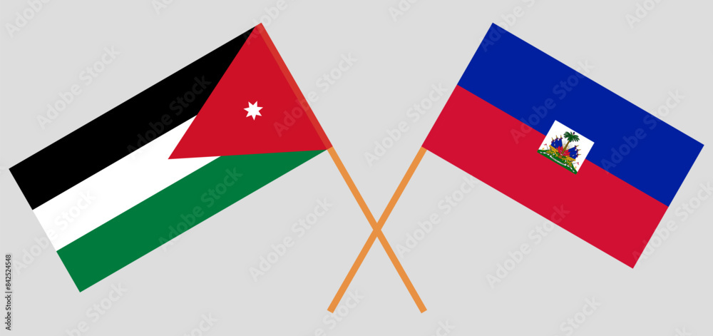 Crossed flags of Jordan and Haiti. Official colors. Correct proportion ...
