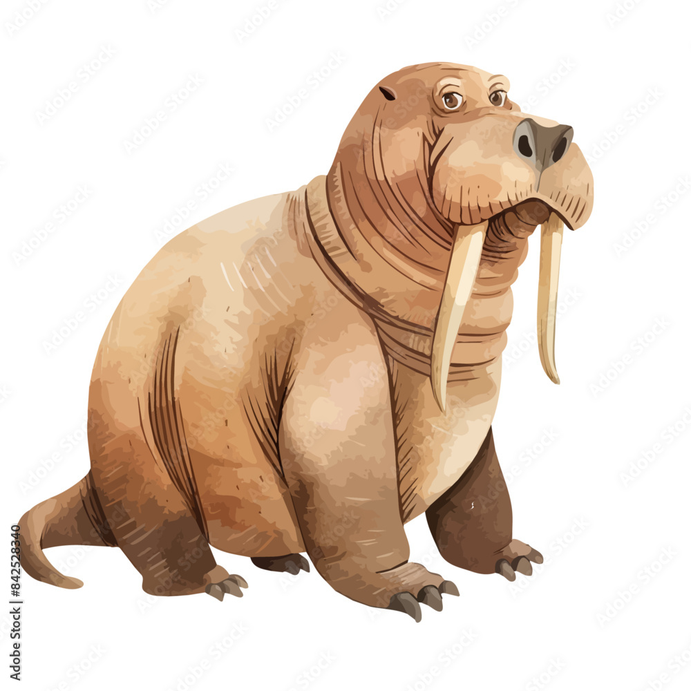 Watercolor Illustration of a walrus, isolated on a white background ...