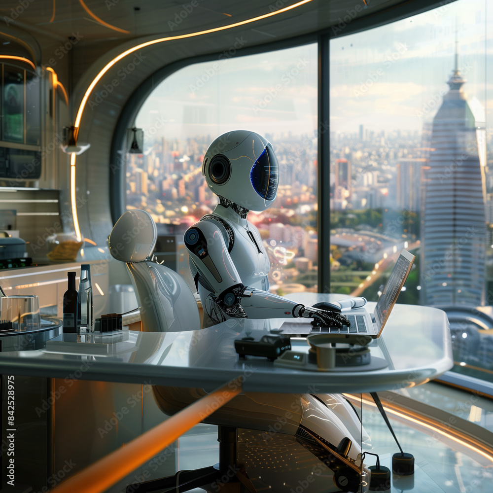 Visualize a representation of the ChatGPT bot as a futuristic, humanoid ...