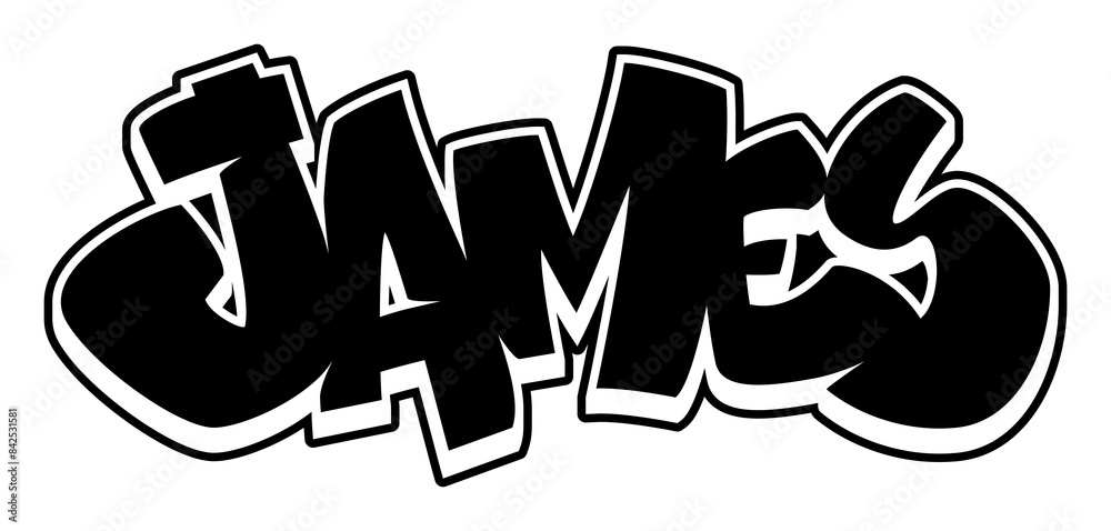 ภาพประกอบสต็อก JAMES Graffiti Name, street art urban wall tag style ...