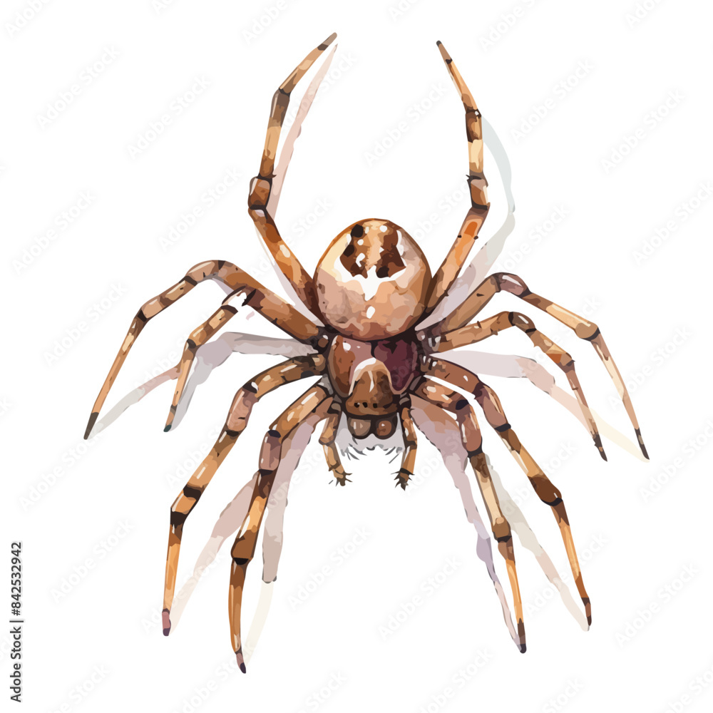 Watercolor Vector painting of a brown spider, isolated on a white ...