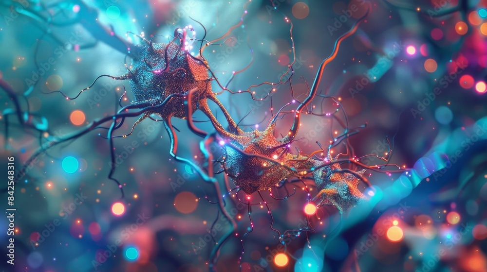 Neuron cells sending electrical chemical signals. Realistic shot of An ...