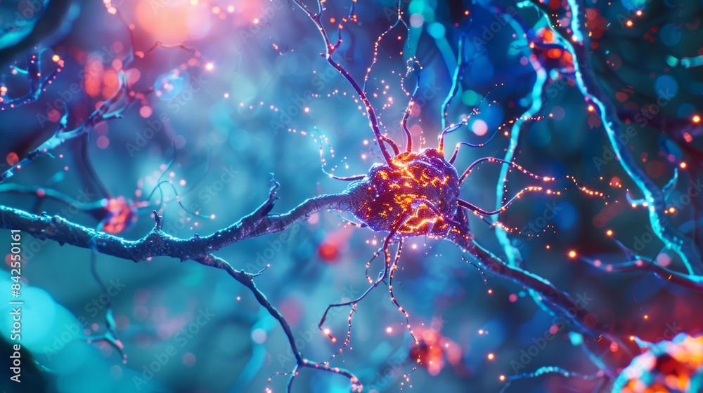 Neuron cells sending electrical chemical signals. Realistic shot of An ...
