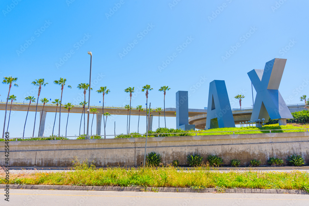 Los Angeles, California - April 8, 2024: LAX Sign with Roadside View ...