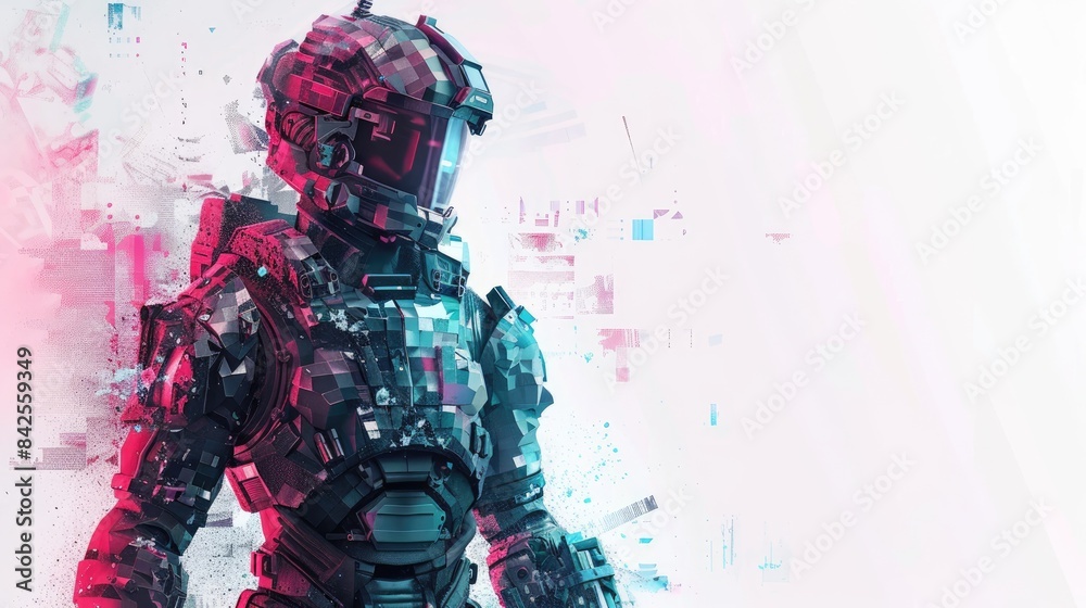 Large pixelated space soldier with mass effect inspired armor on a ...