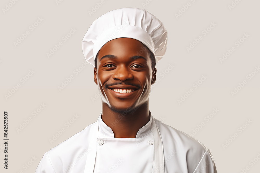 Smiling black man pastry chef on white background. Bakery professions ...