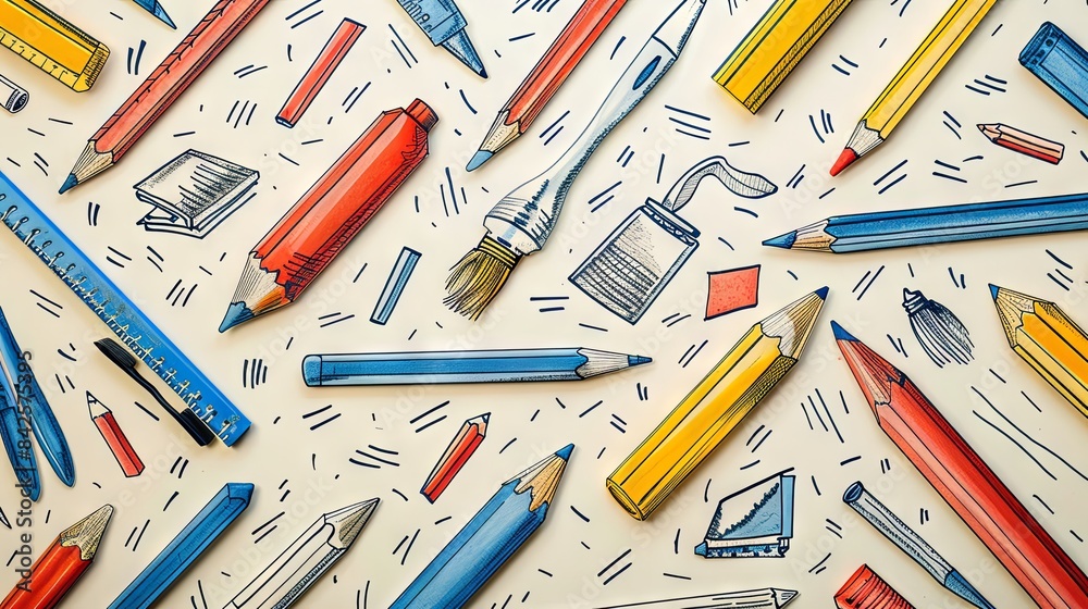 Abstract pattern with school supplies. Graphic paper background ...