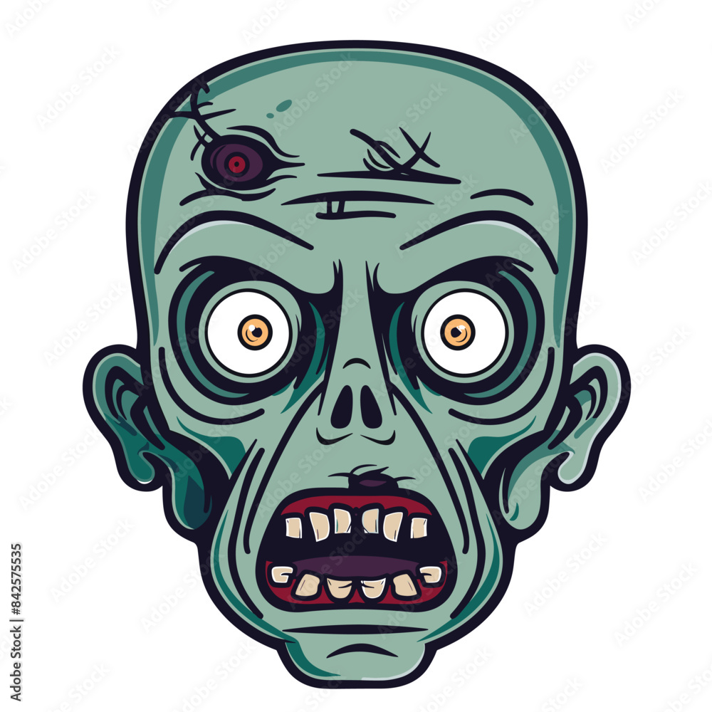 Zombie head illustration bulging eyes rotting skin. Cartoon undead ...