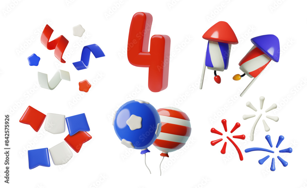 4th July 3d vector elements and icons collection for holiday design ...
