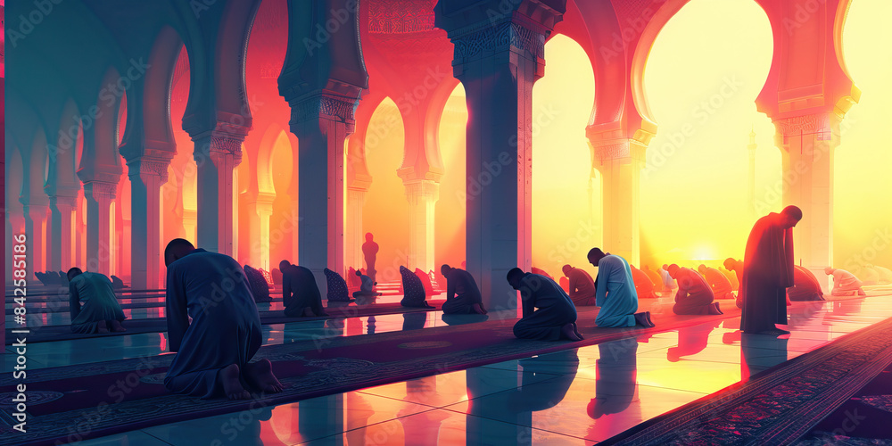 Mosque Morning: Muslims Praying at Dawn - A serene scene of Muslims ...