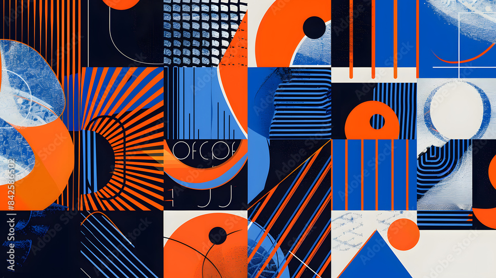 Abstract retro vector graphics. blue and orange color palette. bold ...