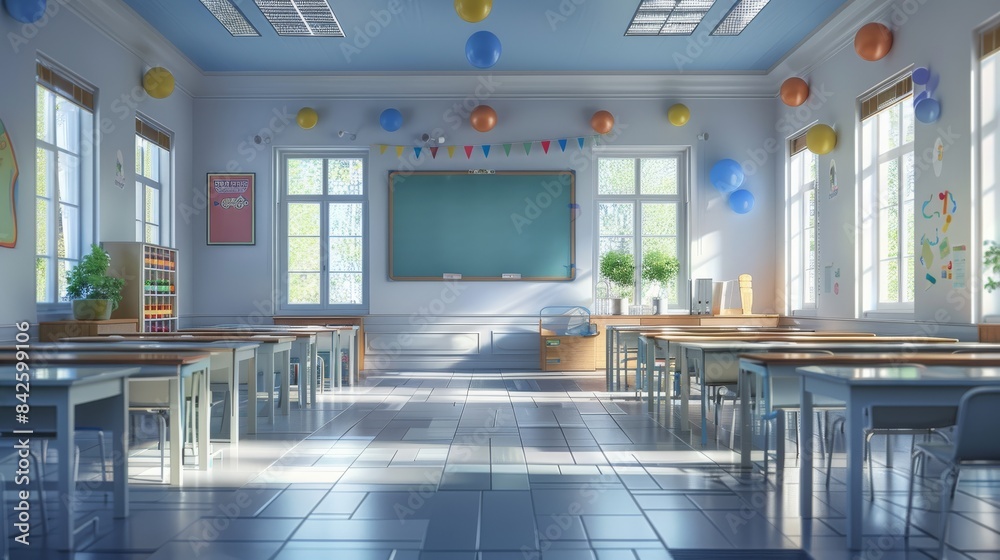3d rendering. empty school classroom. education concept, cartoon ...
