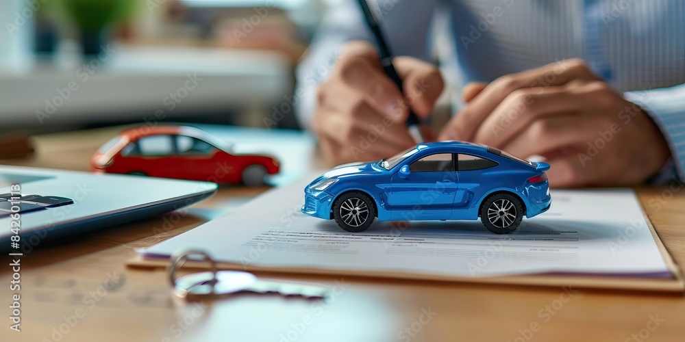 Foto de Man signing car insurance document or lease paper. Writing ...