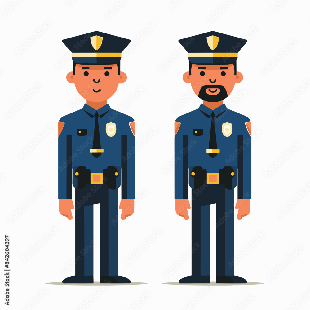 Two cartoon police officers standing side side, one male mustache one ...