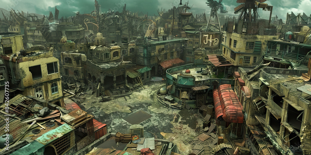 Scrapyard Sanctuary: The City Built from Junk - A bustling cityscape of ...