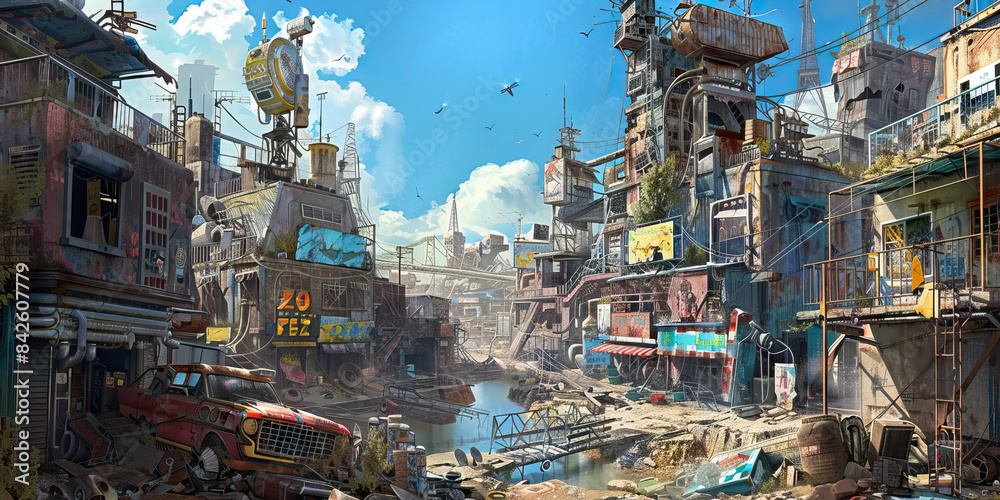 Scrapyard Sanctuary: The City Built from Junk - A bustling cityscape of ...
