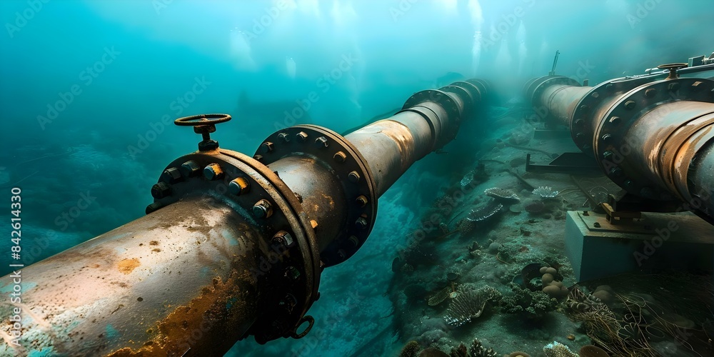 Oil gas pipeline undersea infrastructure in blue ocean with subsea ...