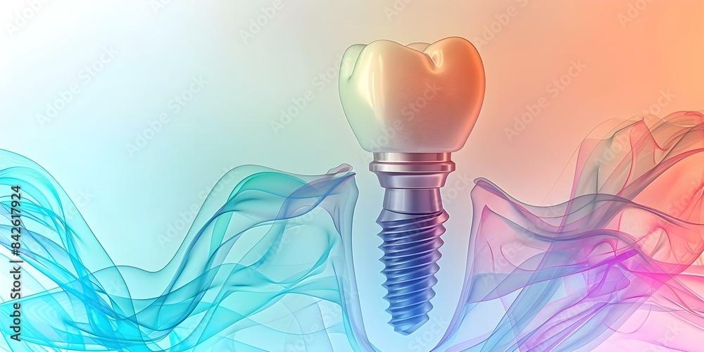 A colorful neon glowing dental implant installation procedure with ...