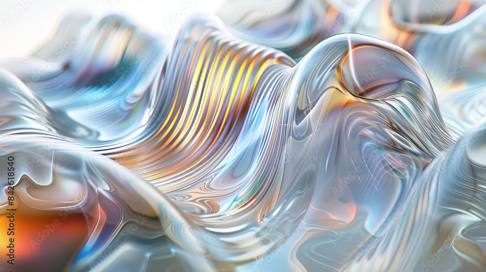 macro, 3d, glass organic forms, close-up ribbed glass object, depth of ...