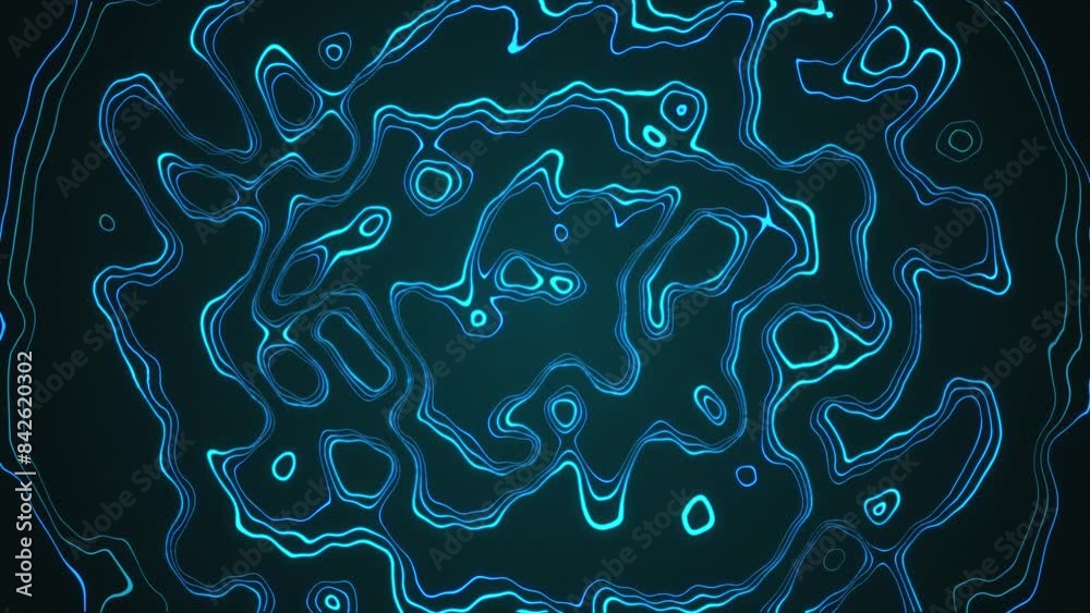 Abstract wavy blue background with animated contour map, outline ...