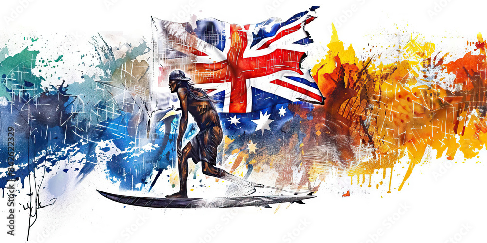The Australian Flag with an Aboriginal Elder and a Surfer - Imagine the ...
