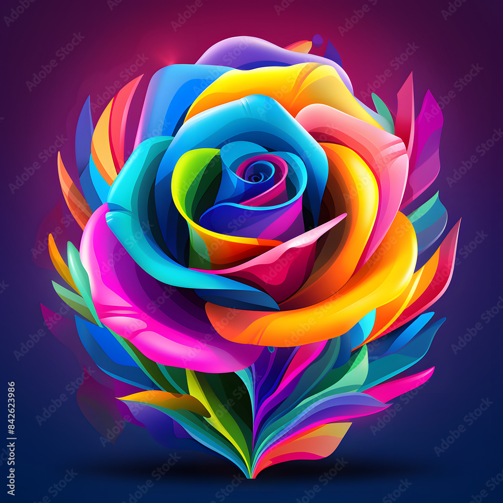 Rose Petals on Purple Background, Colorful Abstract Rose in a Spectrum ...