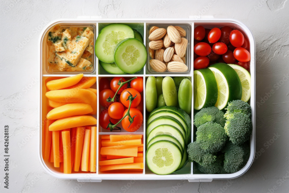 Catering service. Balanced healthy meal ready to eat at work. Food ...