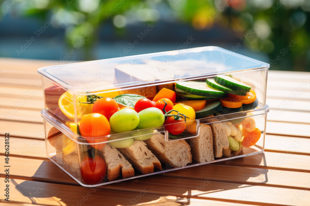 Eating meal outdoor. Healthy balanced lunch to eat at trip. Ready to ...