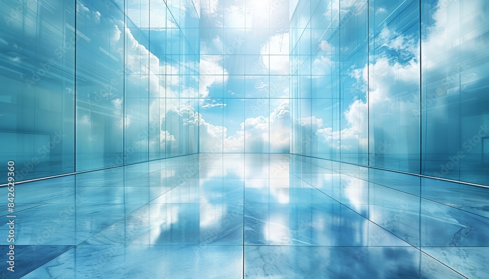 modern glass office background for profile picture, light blue and ...