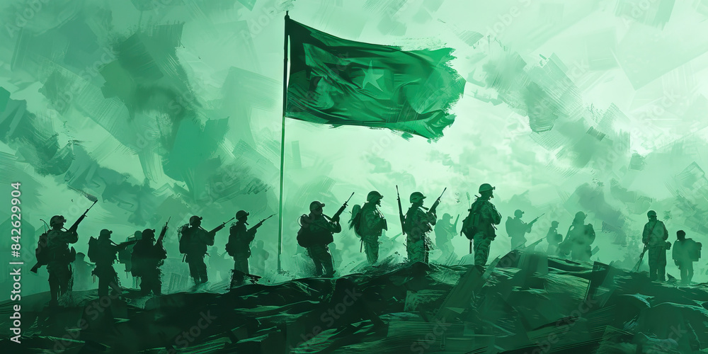 The Green and White: The Flag of Saudi Arabia with Soldiers Promoting ...