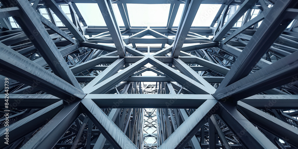 Abstract view of industrial steel framework captured from below ...