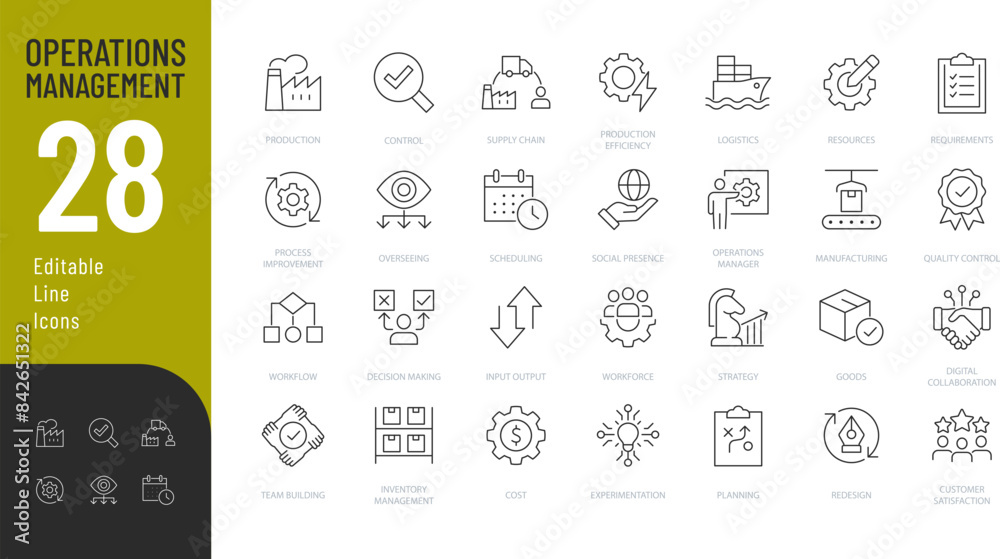 Operation Management Line Editable Icons set. Vector illustration in ...