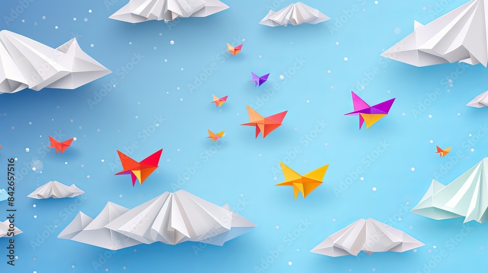 Vibrant 3d flying paper airplanes over school notebook background ...