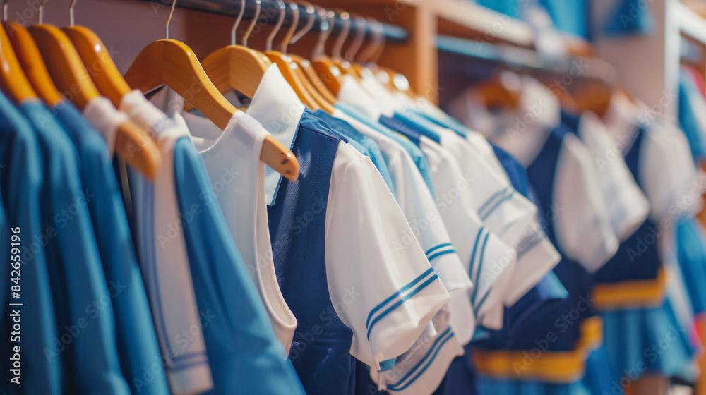 School uniform for girl on hangers closeup Stock Photo | Adobe Stock