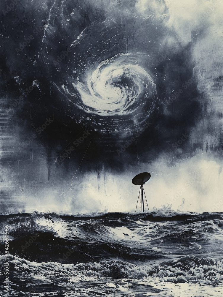 1950s Cinematic Shot: Weather Radio Arching Over Stormy Horizon ...
