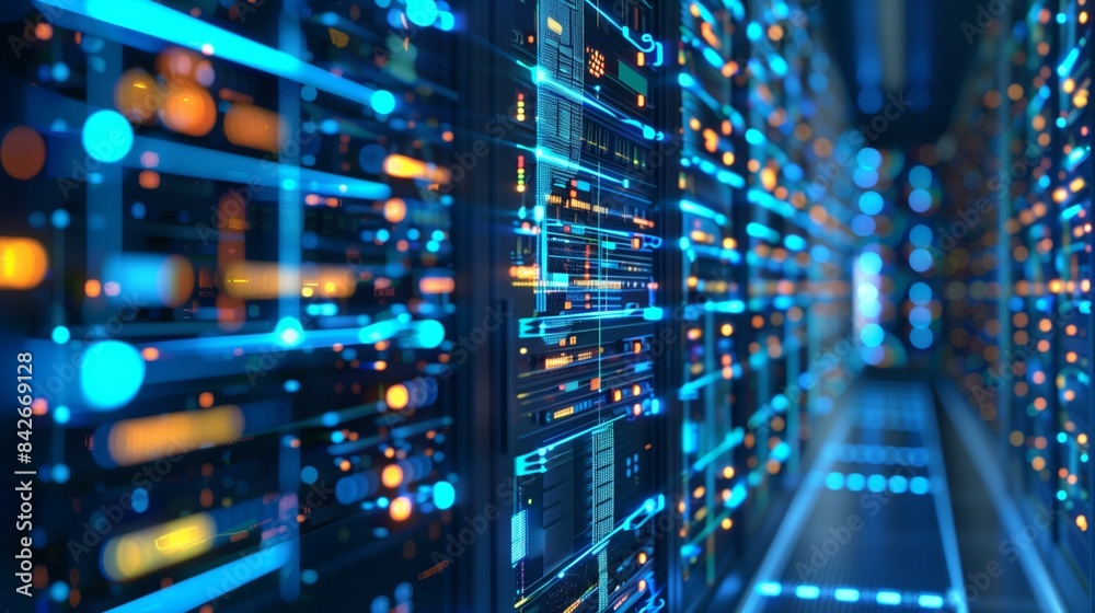 edge computing technology with glowing blue server racks in futuristic ...