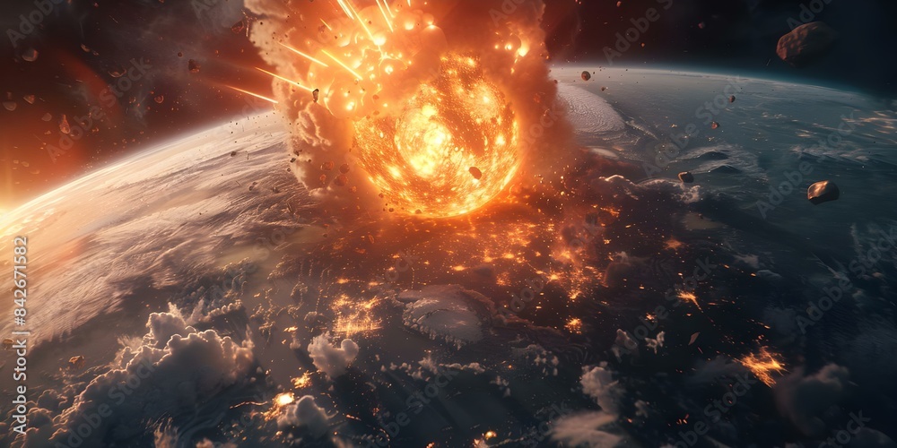 Impact of a colossal meteor triggers devastation and disorder. Concept ...