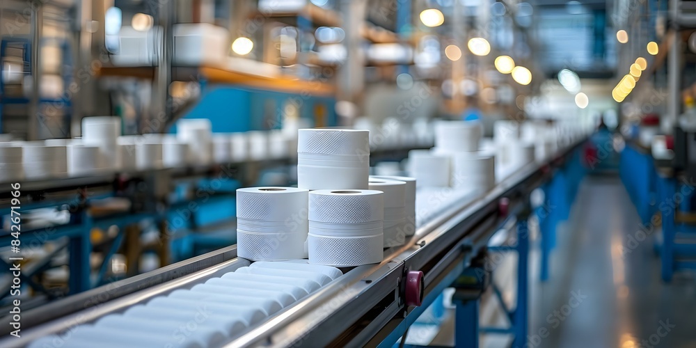 Toilet Paper Manufacturing in Factory Using Machine on Long Conveyor ...