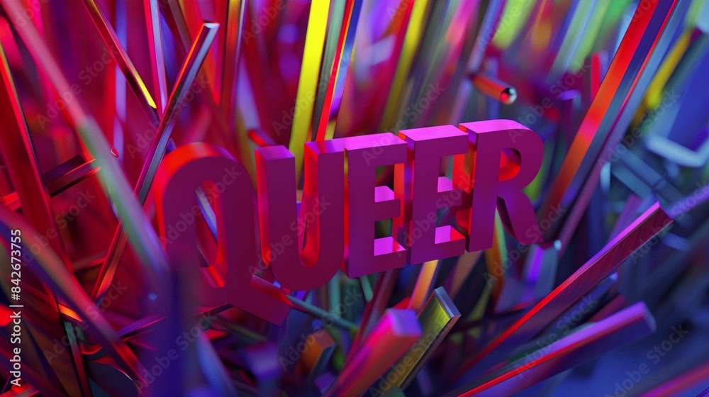 close up of 3d text "QUEER" on abstract background. Horizontal image ...