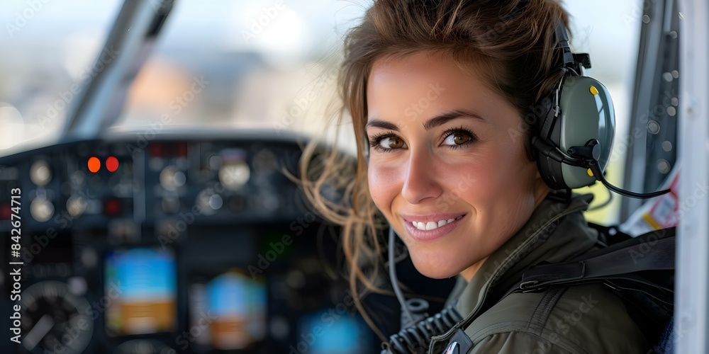 Female Pilot Provides Instruction in Training Aircraft. Concept Female ...
