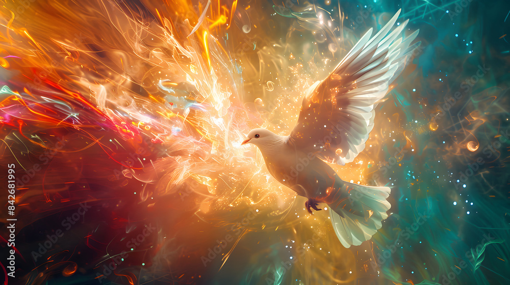 Holy Spirit revealed. A dove burst out of an explosion of light and ...