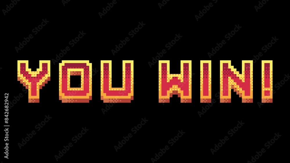 Animated retro pixel art You Win text on black background. 4K ...