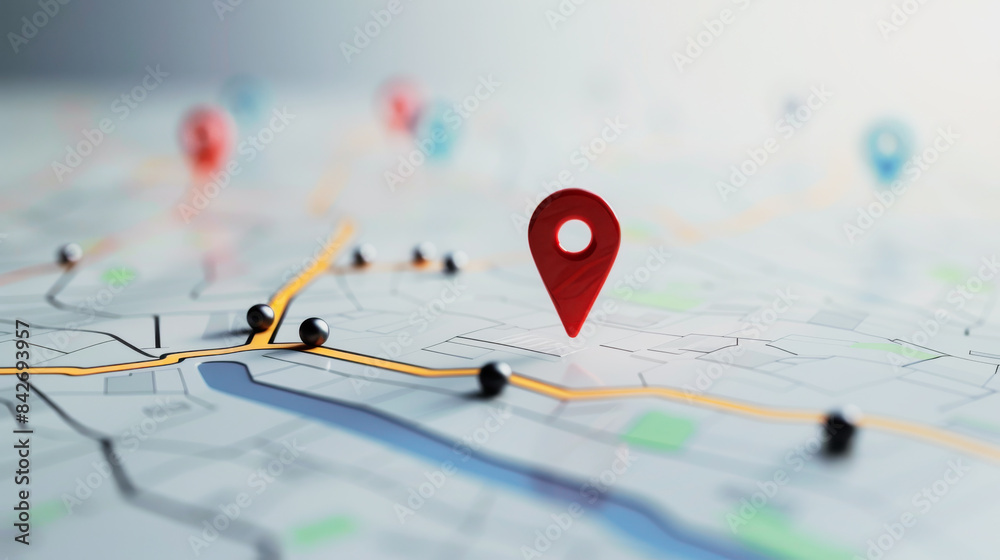 A red pin marks a location on a map, surrounded by other pins. The map ...
